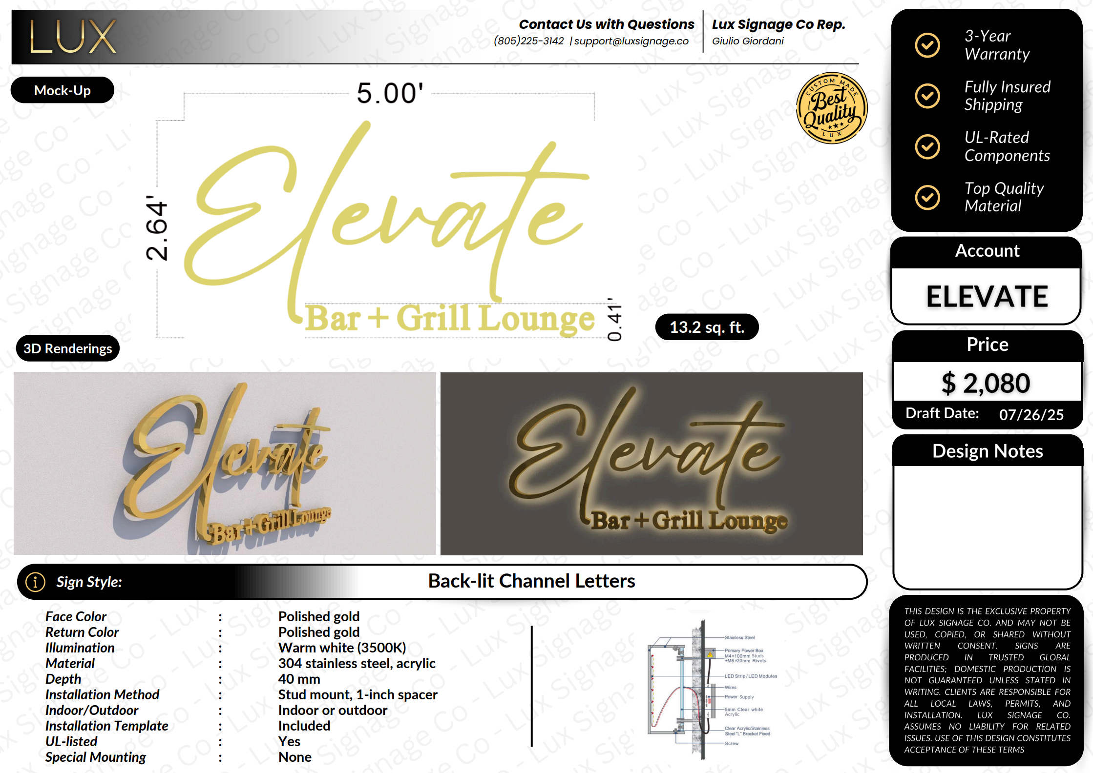 Custom Business Sign for Elevate – Lux Signage Co