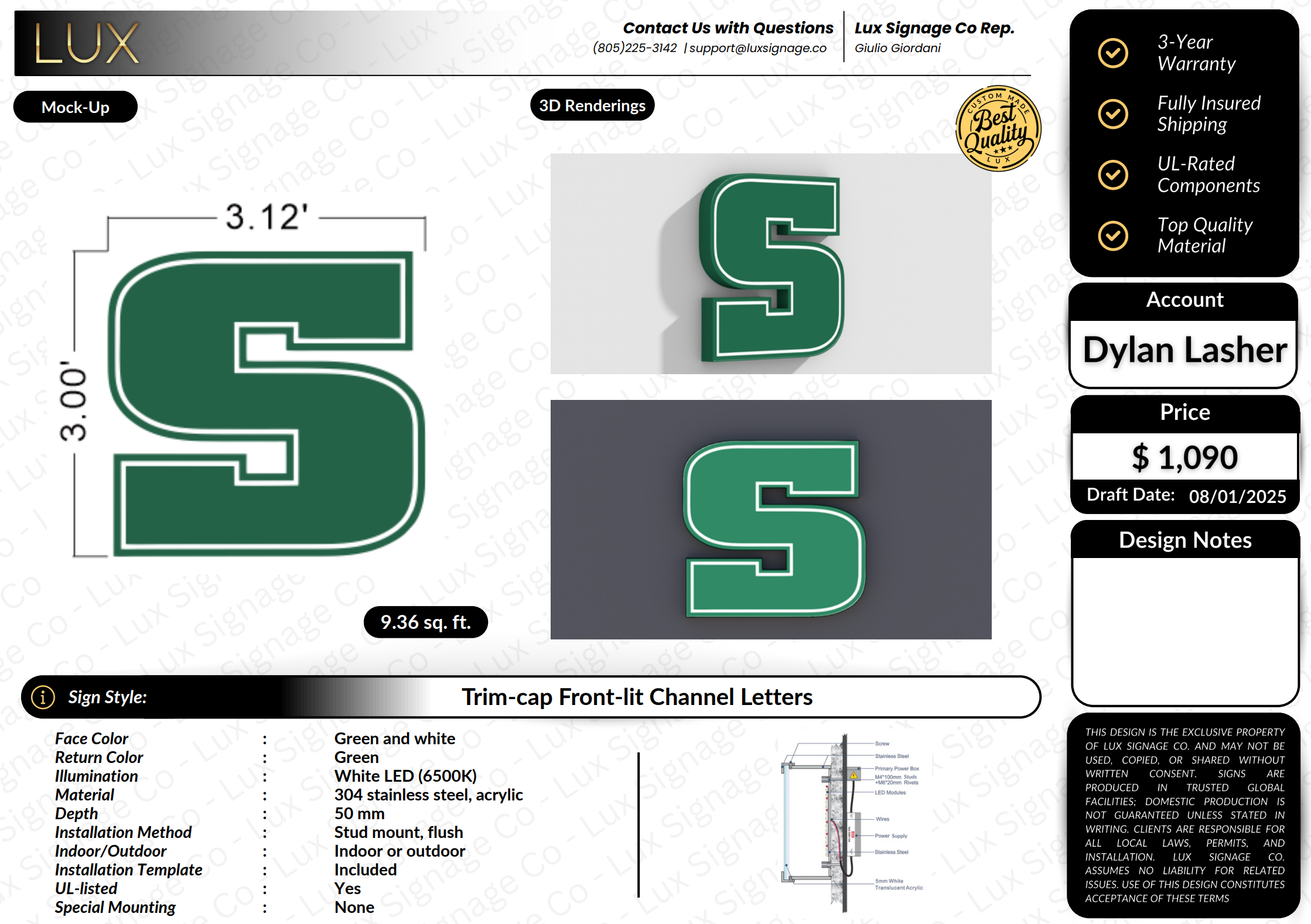 Custom Business Sign for Dylan Lasher – Lux Signage Co