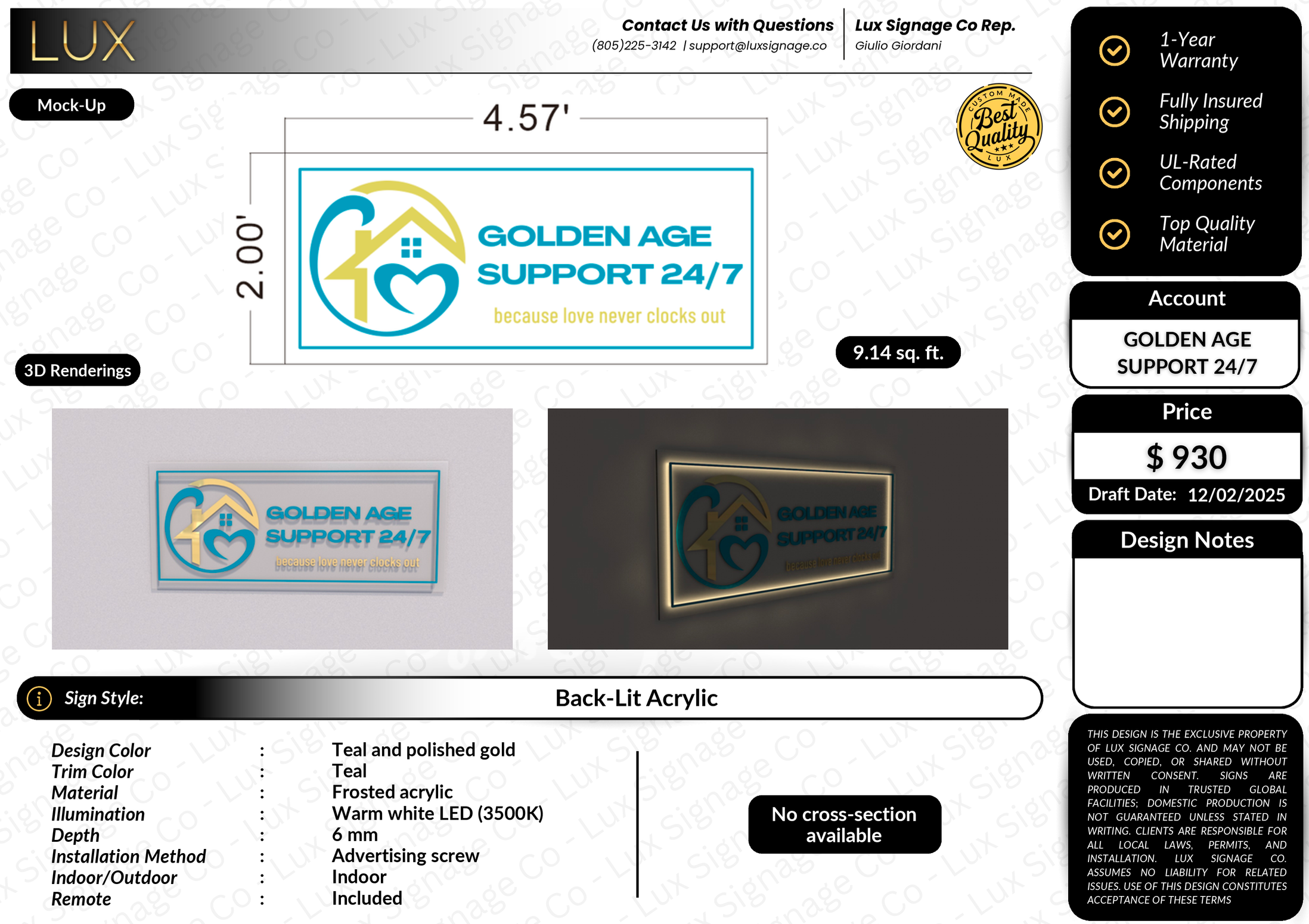 Custom Business Sign for Deqa - Golden Age Support – Lux Signage Co
