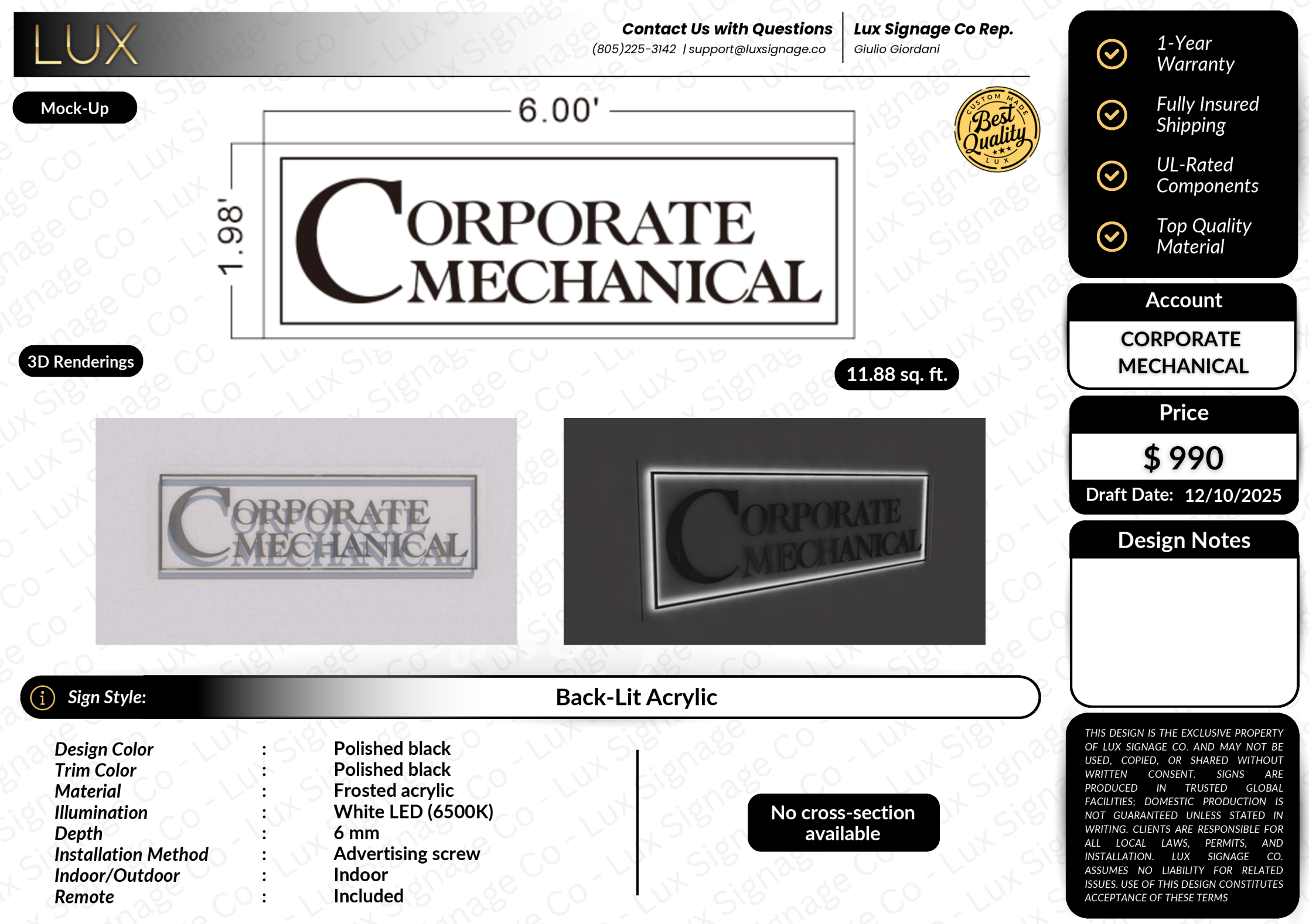 Custom Business Sign for Corporate Mechanical – Lux Signage Co